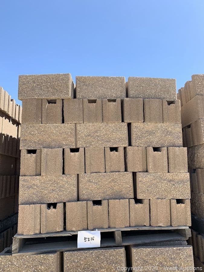 (2) Pallets of 6x8x16 T/G Split Face 1 Side Fence Block Tan | West Auctions