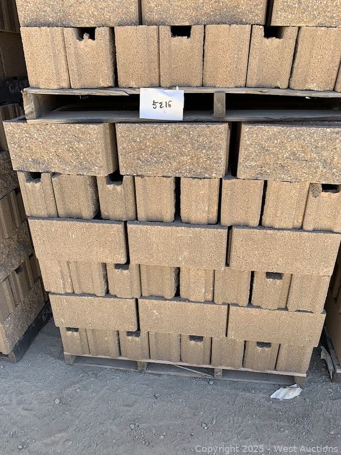 (2) Pallets of 6x8x16 T/G Split Face 1 Side Fence Block Tan | West Auctions